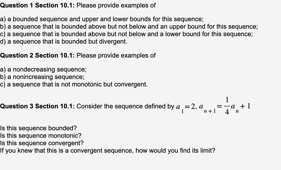 Solved Question 1 Section 10.1: Please provide examples of | Chegg.com
