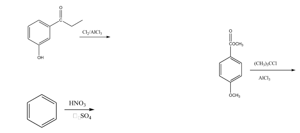 Solved Cl2/AICl COCH3 он (CH3)CCI AICI OCH3 HNO3 SO4 | Chegg.com