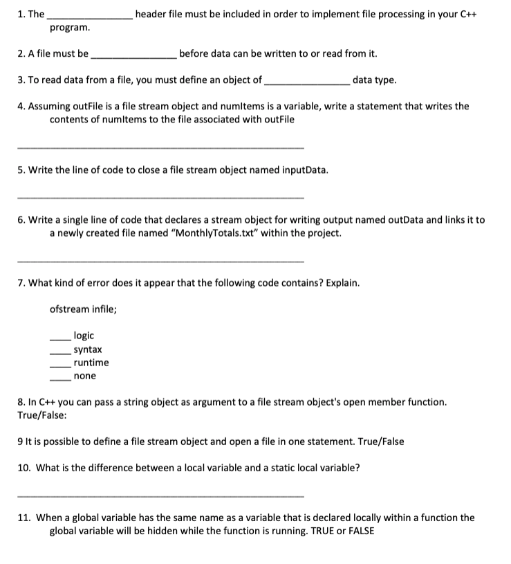Solved 1 The Header File Must Be Included In Order To 