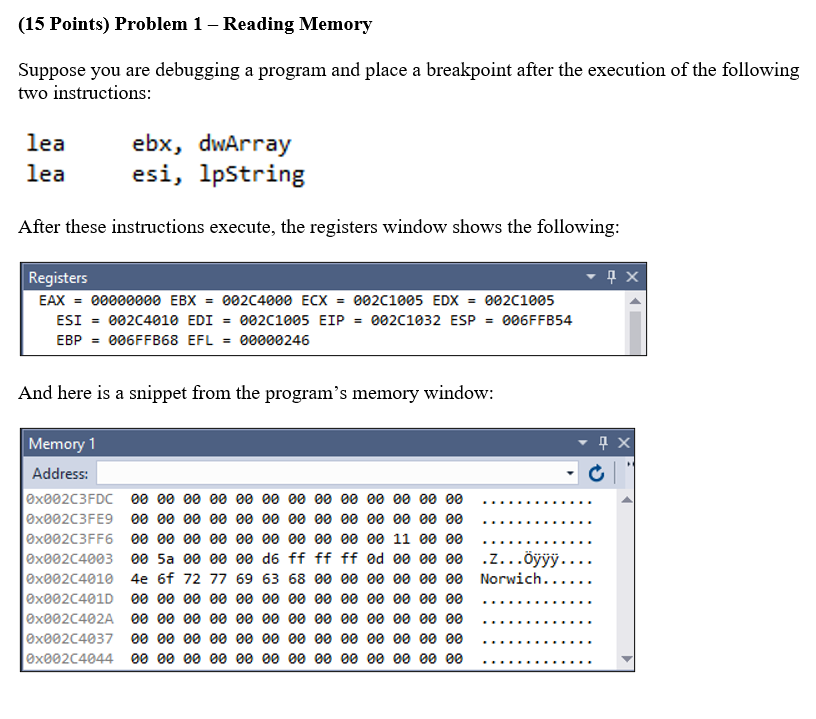 Solved (15 Points) Problem 1 - Reading Memory Suppose you | Chegg.com