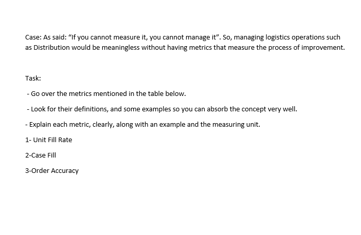 Case: As said: "If you cannot measure it, you cannot | Chegg.com