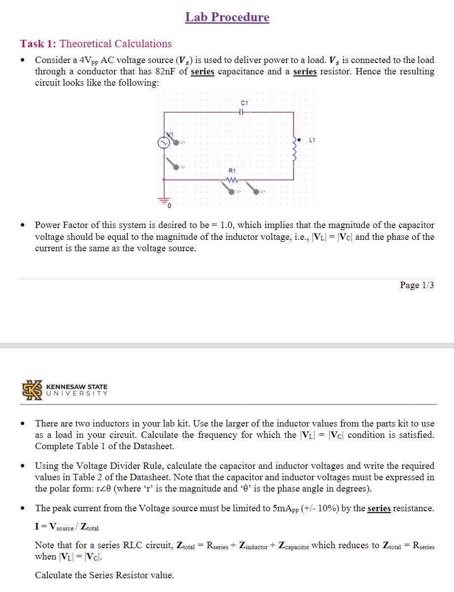 Solved Lab Procedure . Task 1: Theoretical Calculations | Chegg.com