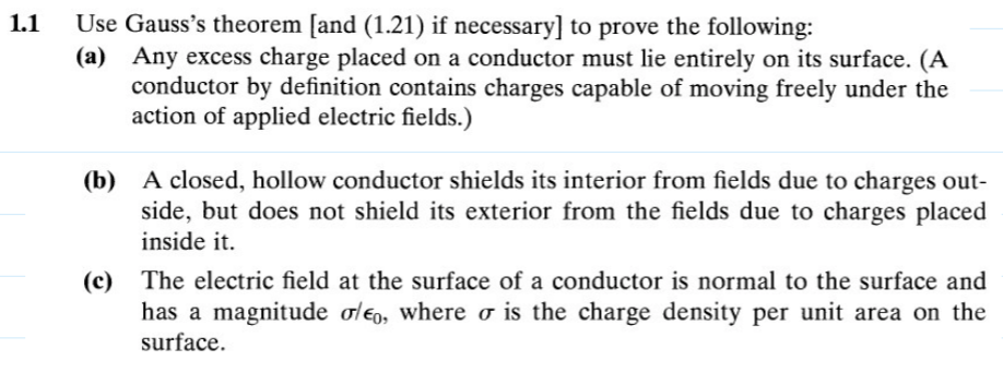 Solved Use Gauss's theorem [and (1.21) if necessary] to | Chegg.com