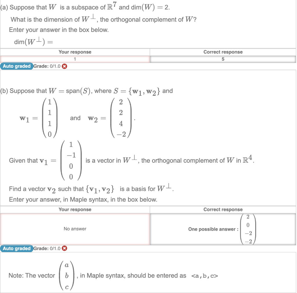 Solved (a) Suppose that W is a subspace of R7 and dim(W) = | Chegg.com