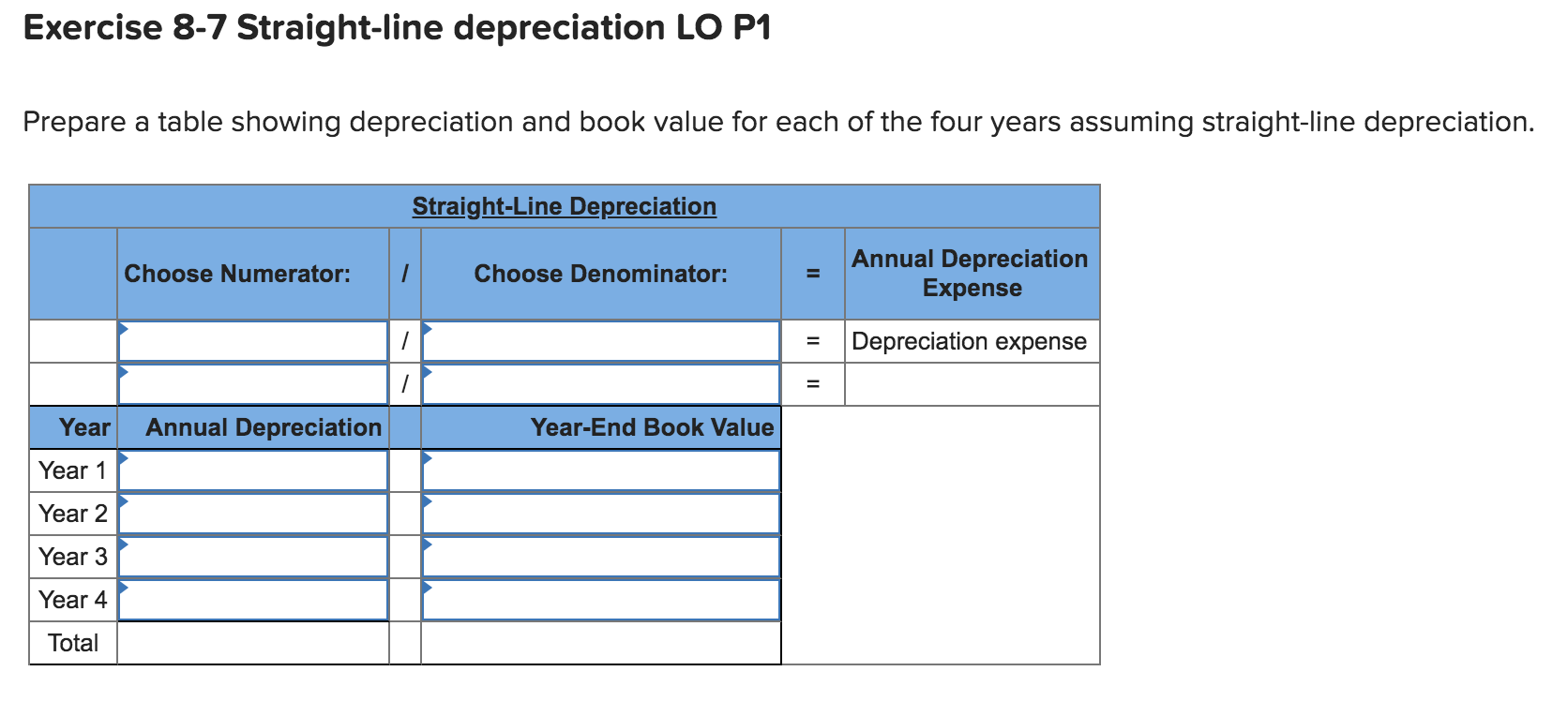 Solved Exercise 8-7 Straight-line depreciation LO P1 Prepare | Chegg.com