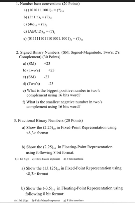 Solved 1. Number base conversions (20 Points) a) 010100) ( | Chegg.com