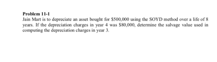 Solved Problem 11-1 Jain Mart is to depreciate an asset | Chegg.com