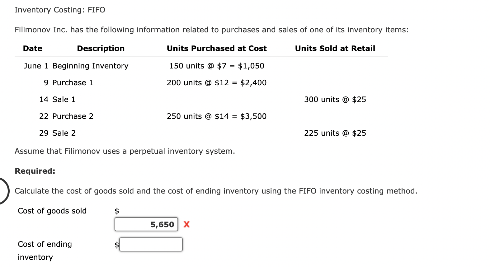 Solved Inventory Costing: FIFO Filimonov Inc. has the | Chegg.com