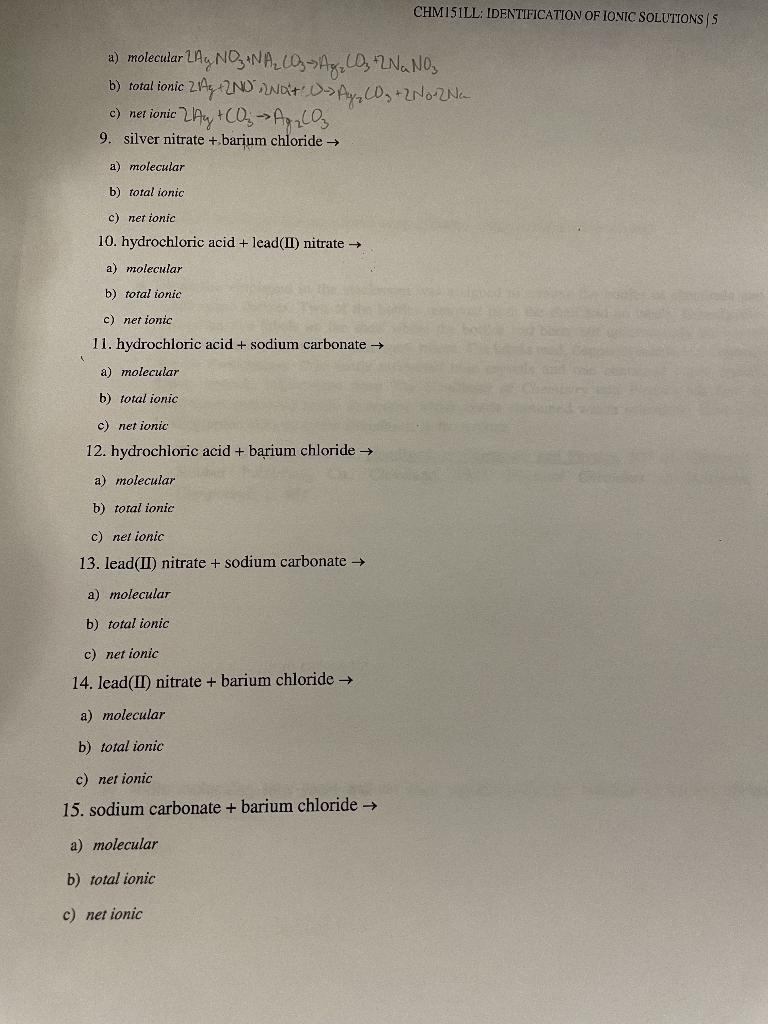CHM151LL: IDENTIFICATION OF IONIC SOLUTIONS/S a) | Chegg.com