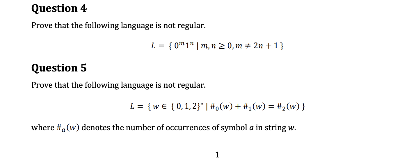 Solved Question 4 Prove that the following language is not | Chegg.com