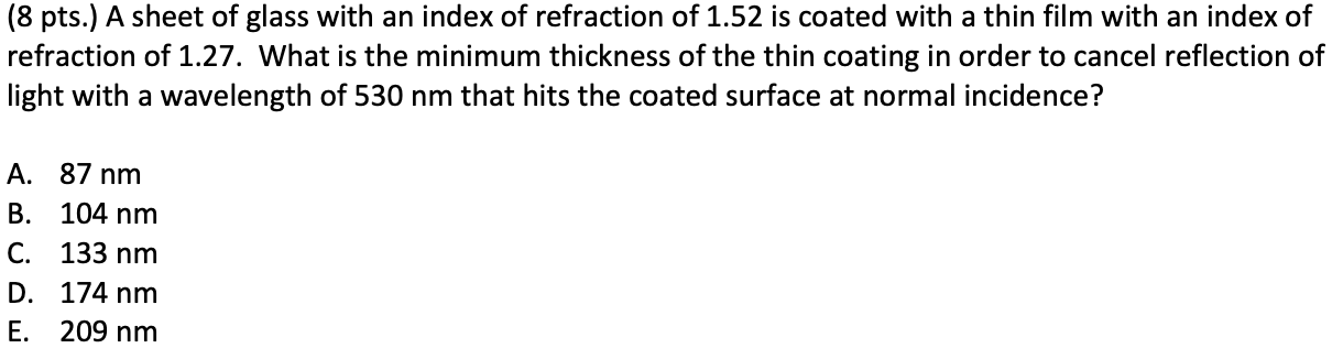 Solved (8 pts.) A sheet of glass with an index of refraction | Chegg.com