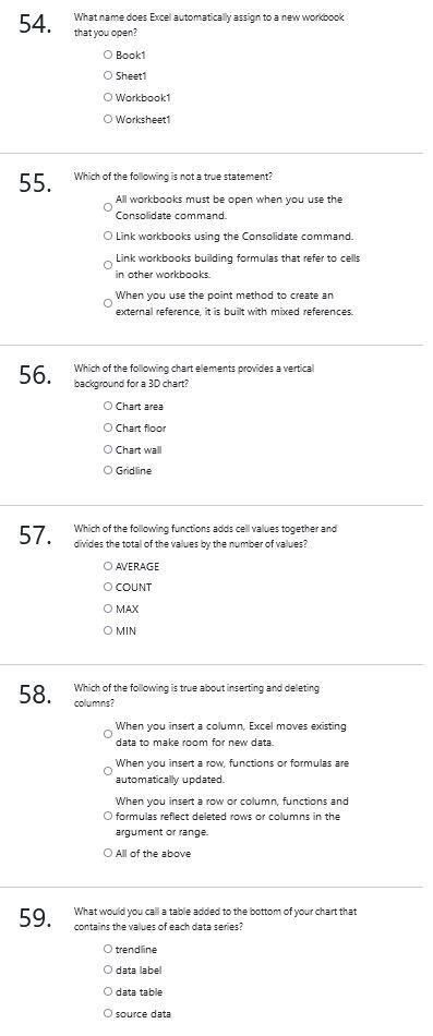 Solved 54 What Name Does Excel Automatically Assign To A Chegg