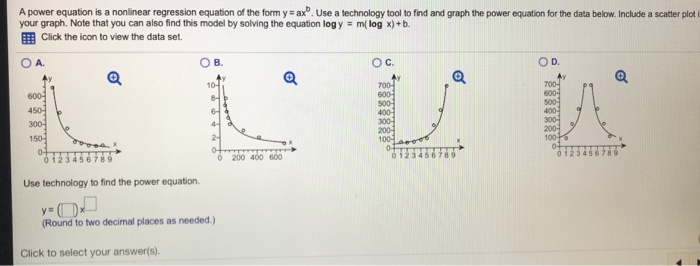 Solved A power equation is a nonlinear regression equation | Chegg.com