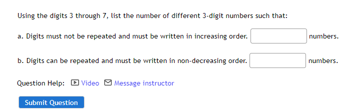 Solved Using the digits 3 through 7 , list the number of | Chegg.com