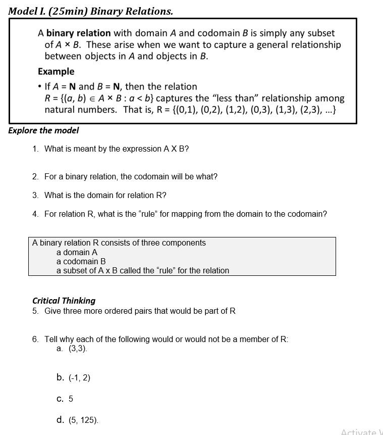 Solved Model I. (25min) Binary Relations. A binary relation | Chegg.com