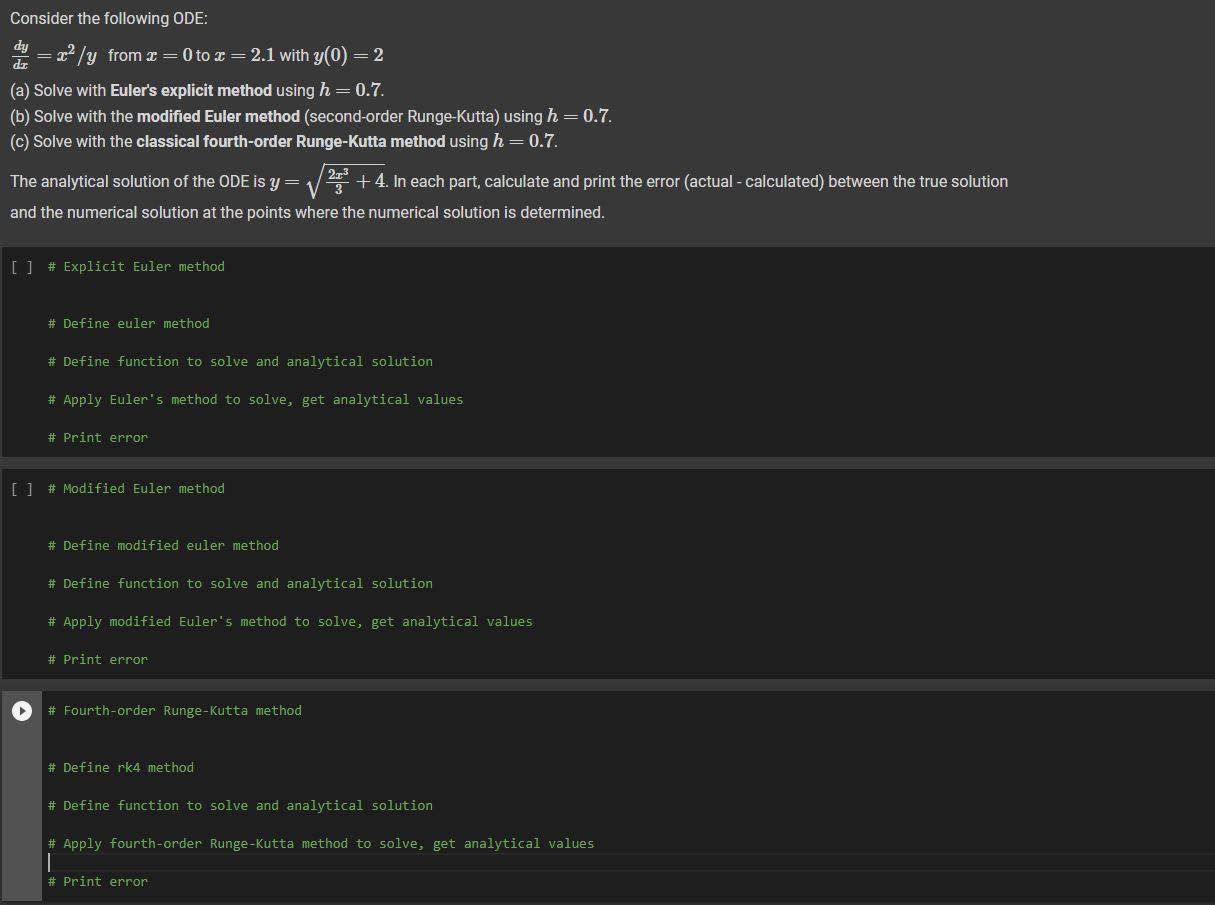 Solved Consider the following ODE: dy dir? /y from a = 0 to | Chegg.com