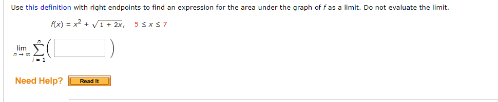 Solved Use this definition with right endpoints to find an | Chegg.com