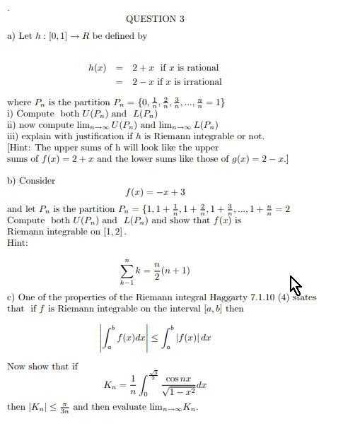 Solved a) Let h:[0,1]→R be defined by h(x)=2+x if x is | Chegg.com