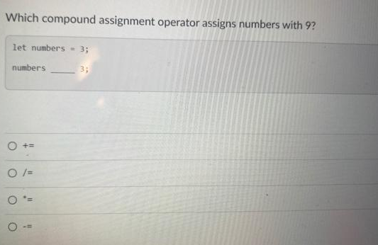 Solved Which compound assignment operator assigns numbers | Chegg.com