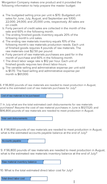 Solved Morganton Company makes one product and it provided | Chegg.com