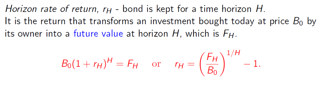 Horizon rate of return, rH - bond is kept for a time | Chegg.com