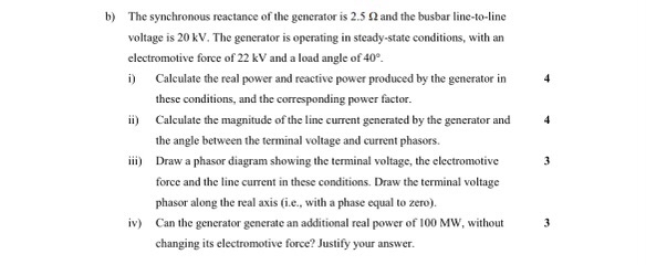 Solved helpb) ﻿The synchronous reactance of the generator is | Chegg.com