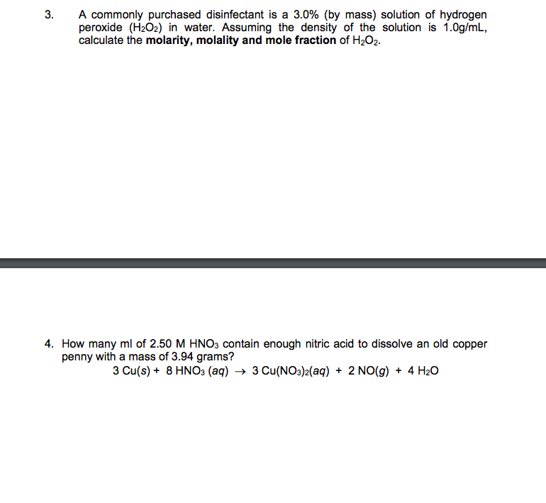 Solved A commonly purchased disinfectant is a 3.0% (by mass) | Chegg.com