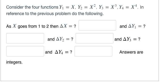 Solved Consider the four functions Y, = X, Y2 = XP, Y3 = X3, | Chegg.com