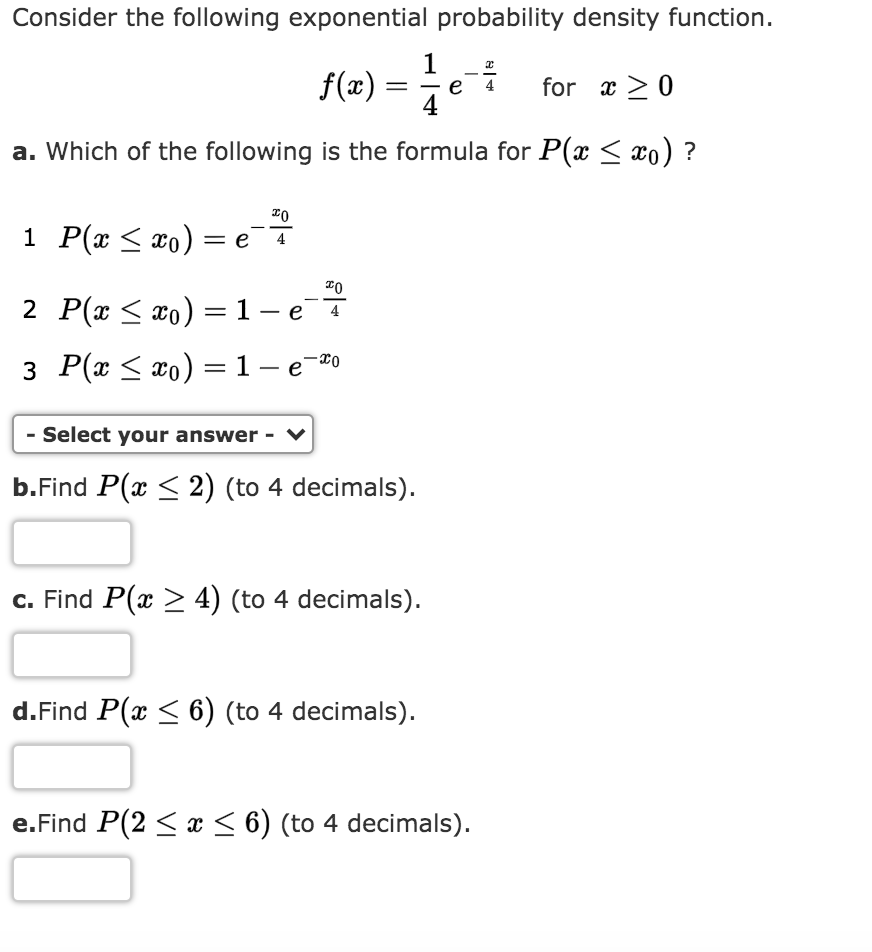 Solved Consider the following exponential probability | Chegg.com