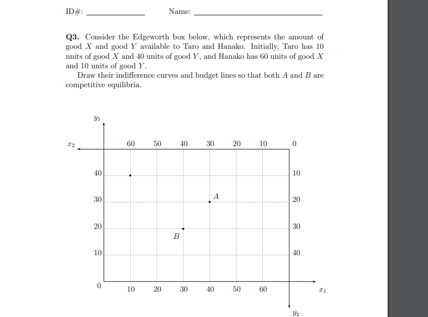 Solved ID#: Name: Q3. Consider the Edgeworth box below, | Chegg.com