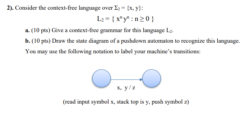 Solved 2). Consider the context-free language over Σ2={x,y} | Chegg.com