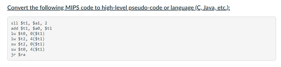 Solved Convert the following MIPS code to high-level | Chegg.com