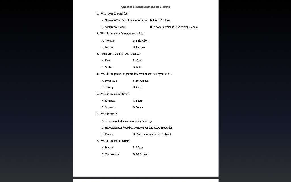 Solved Chapter 2: Measurement an Sl units 1. What dues SI | Chegg.com