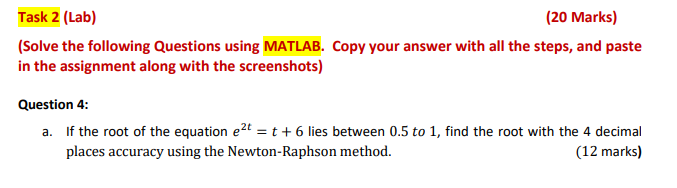 Solved Task 2 (Lab) (20 Marks) (Solve the following | Chegg.com