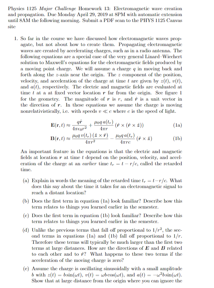 Physics 1125 Major Challenge Homework 13: | Chegg.com