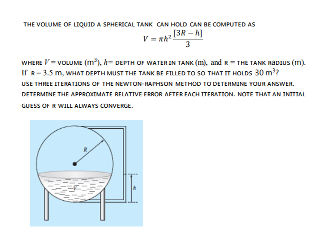 THE VOLUME OF LIQUID A SPHERICAL TANK CAN HOLD CAN BE | Chegg.com