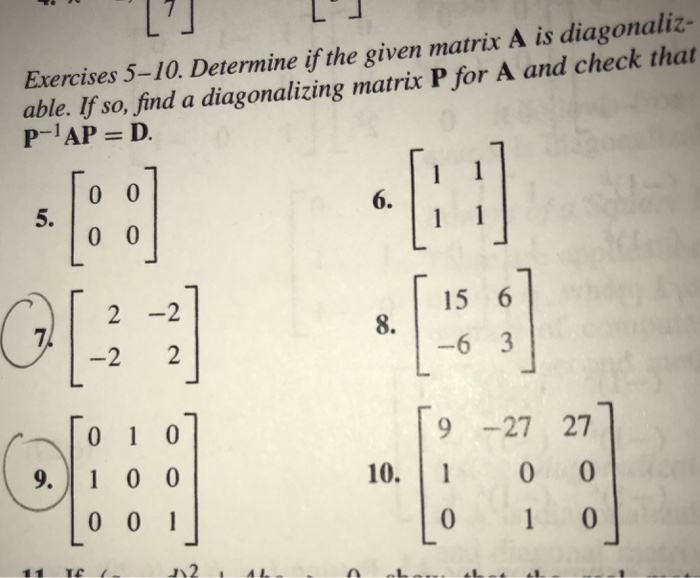 Solved Exercises 5-10. Determine if the given matrix A is | Chegg.com