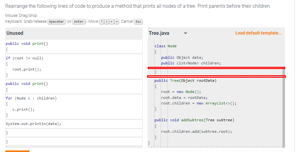 Solved Can only place code on left above or below the red | Chegg.com