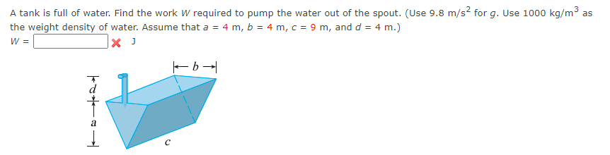 Solved A tank is full of water. Find the work w required to | Chegg.com
