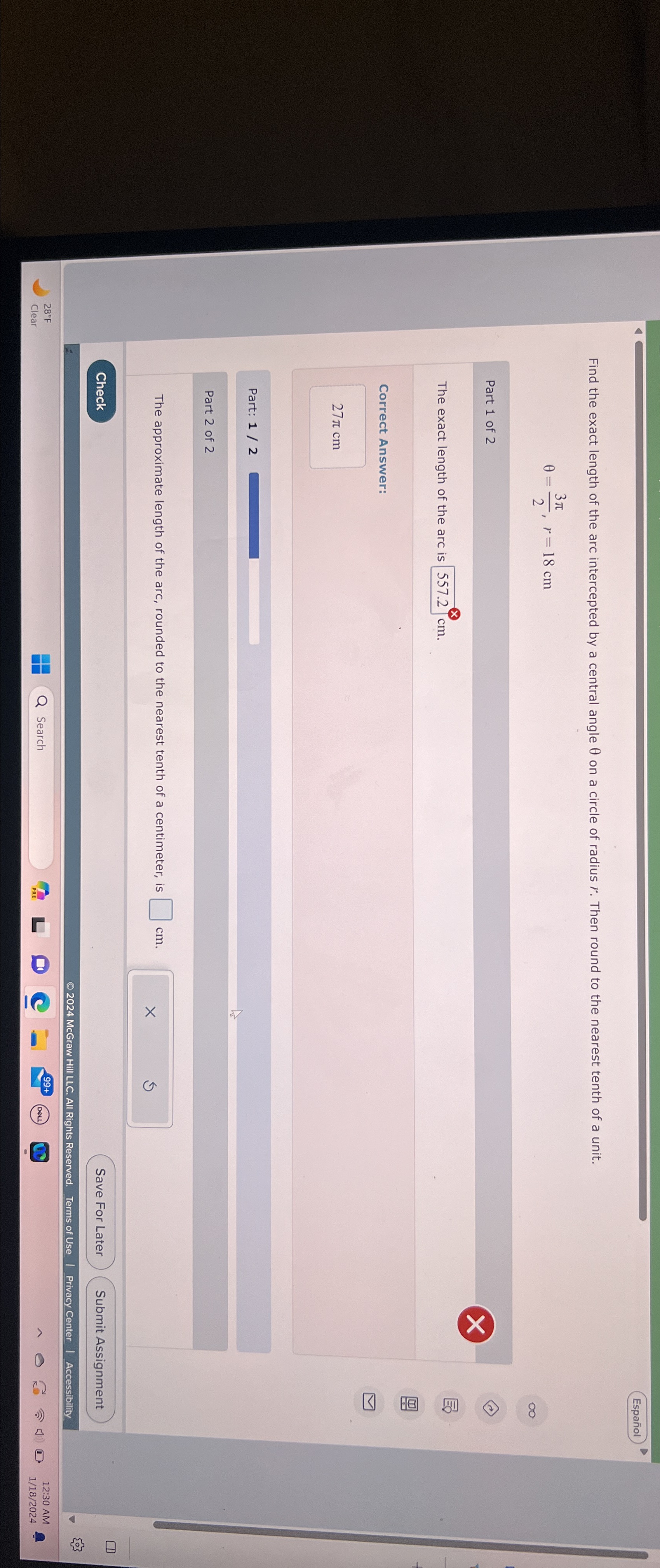 Solved Find the exact length of the arc intercepted by a | Chegg.com