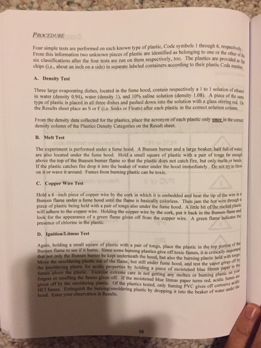 Solved Recycling Plastics ORJECTIVE The objective of this | Chegg.com