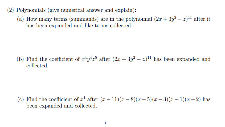 Solved 2) Polynomials (give numerical answer and explain): | Chegg.com