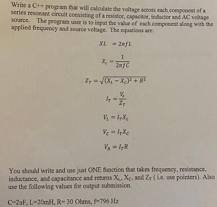 Solved Write a C++ program that will calculate the voltage | Chegg.com