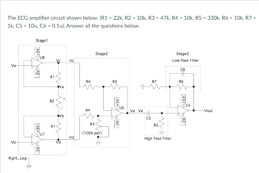 Solved The ECG amplifier circuit shown below: | Chegg.com
