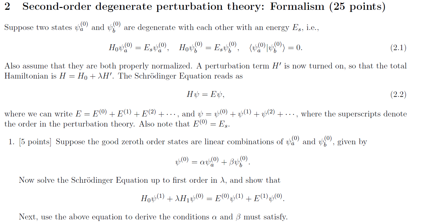 2 Second Order Degenerate Perturbation Theory