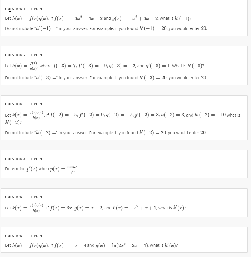 Solved 1 POINT ION 1 Let H x F x g x If F x Chegg