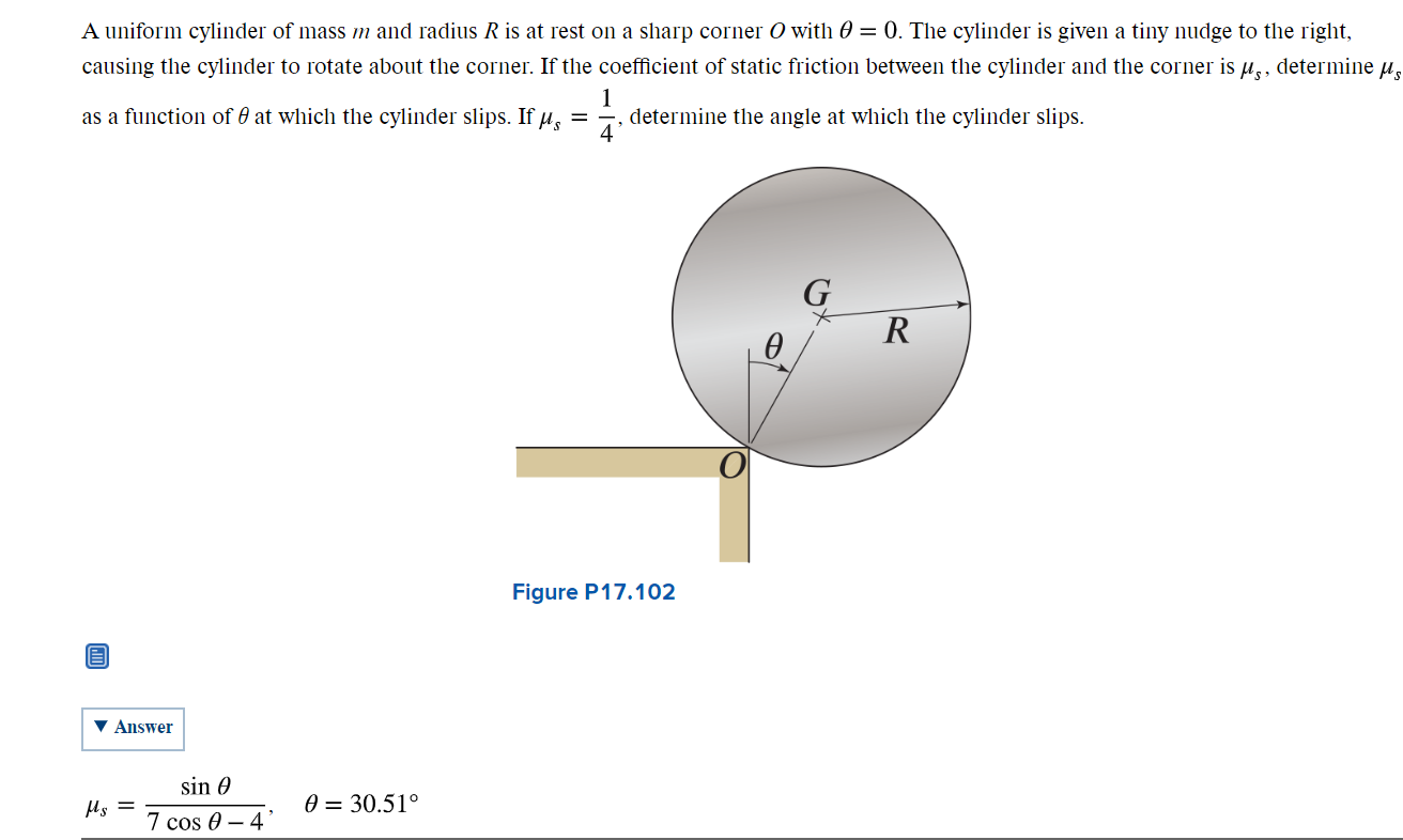 Solved A uniform cylinder of mass m and radius R is at rest | Chegg.com