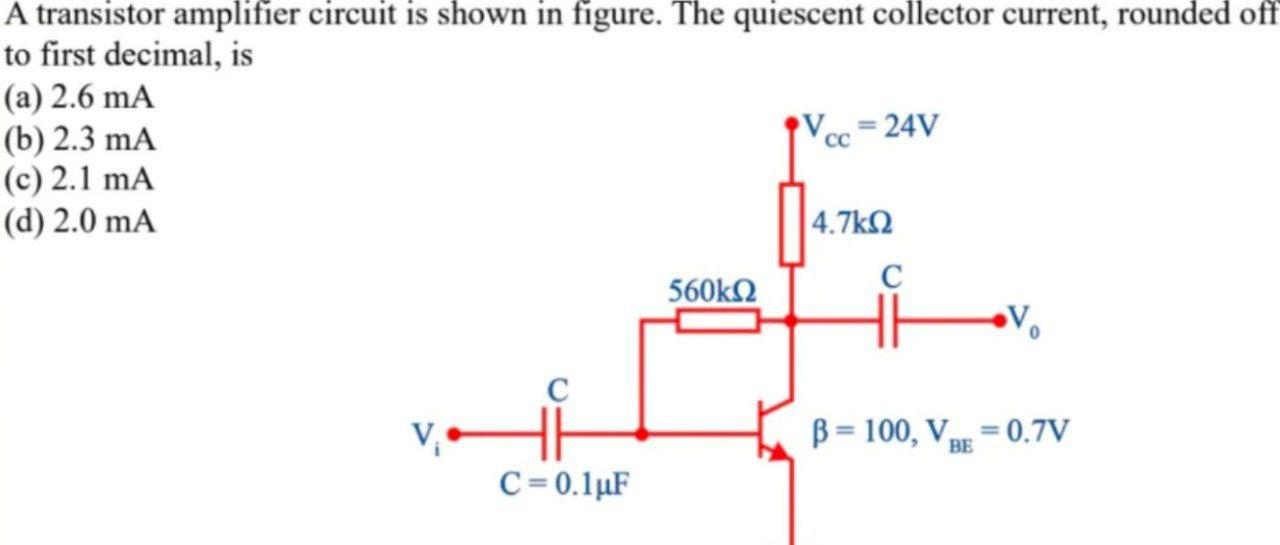 Solved A transistor amplifier circuit is shown in figure. | Chegg.com