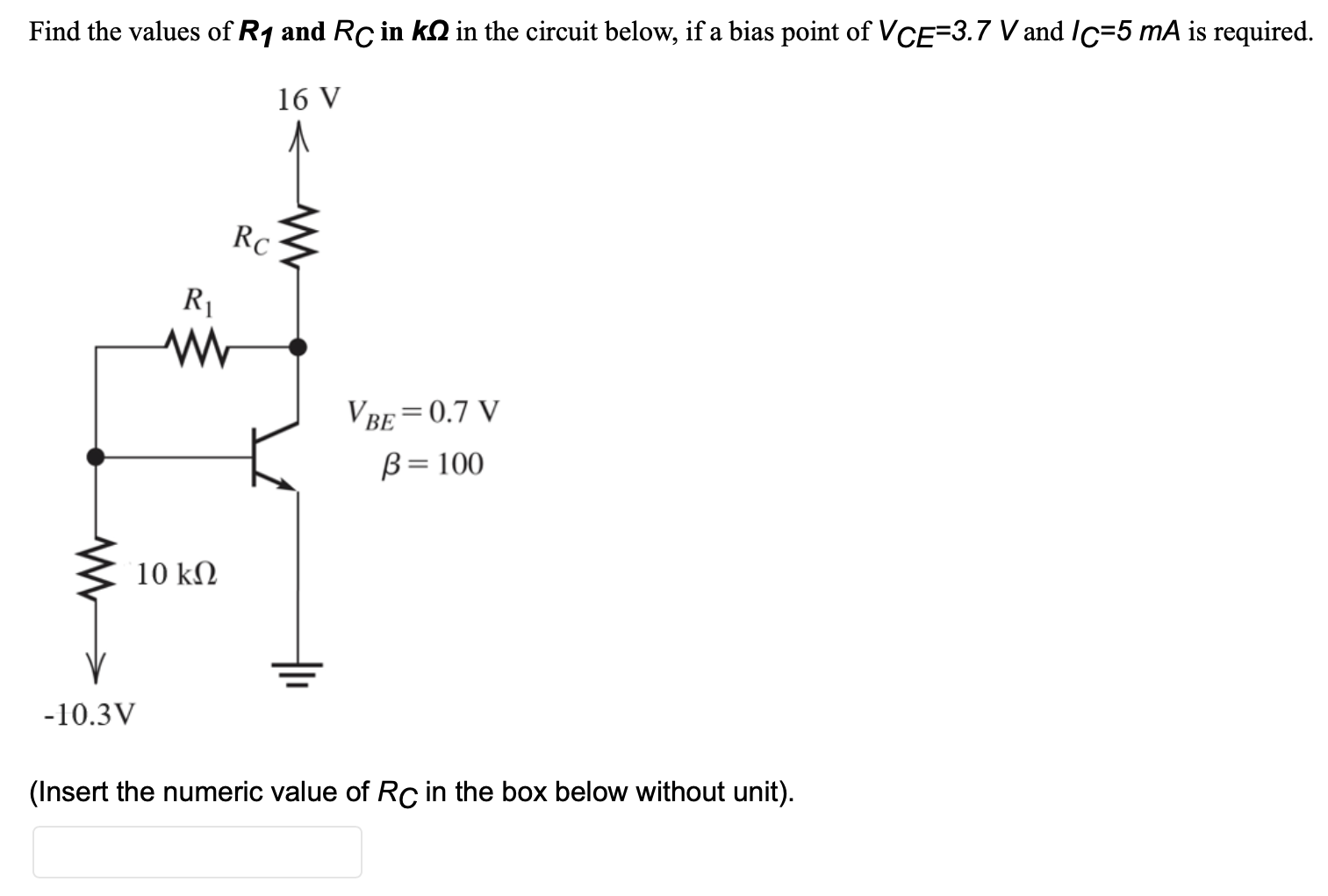 Solved Find the values of R1 and RC in kΩ in the circuit | Chegg.com