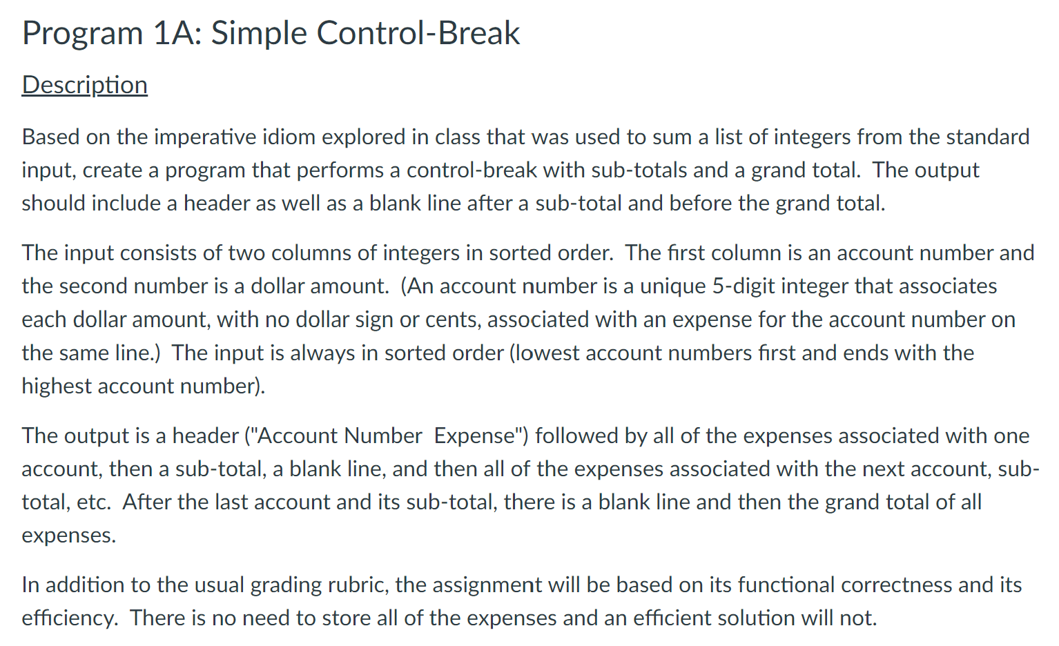 Program 1A: Simple Control-Break Description Based on | Chegg.com
